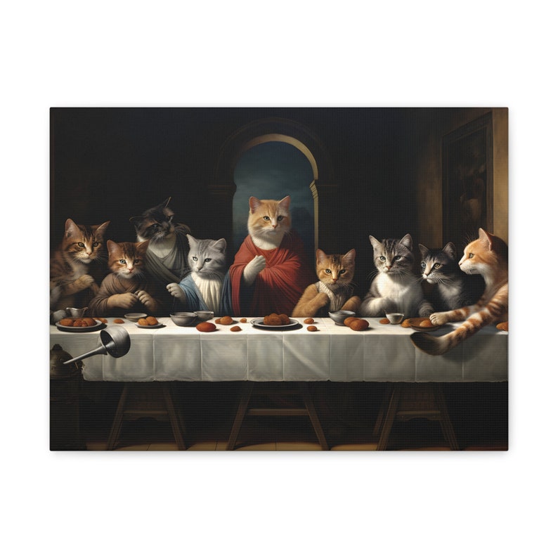 Canvas Gallery Wraps, "cats at the Table: A Whimsical Take on Leonardo ...