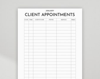 Printable Client Appointment Log, Client Appointment Tracker, Client ...