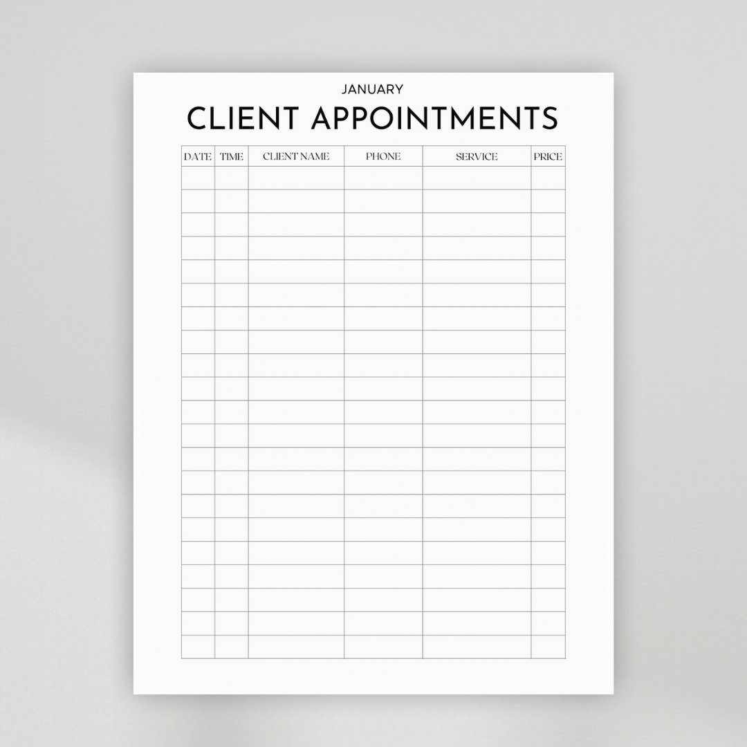 Printable Appointment Log - Etsy