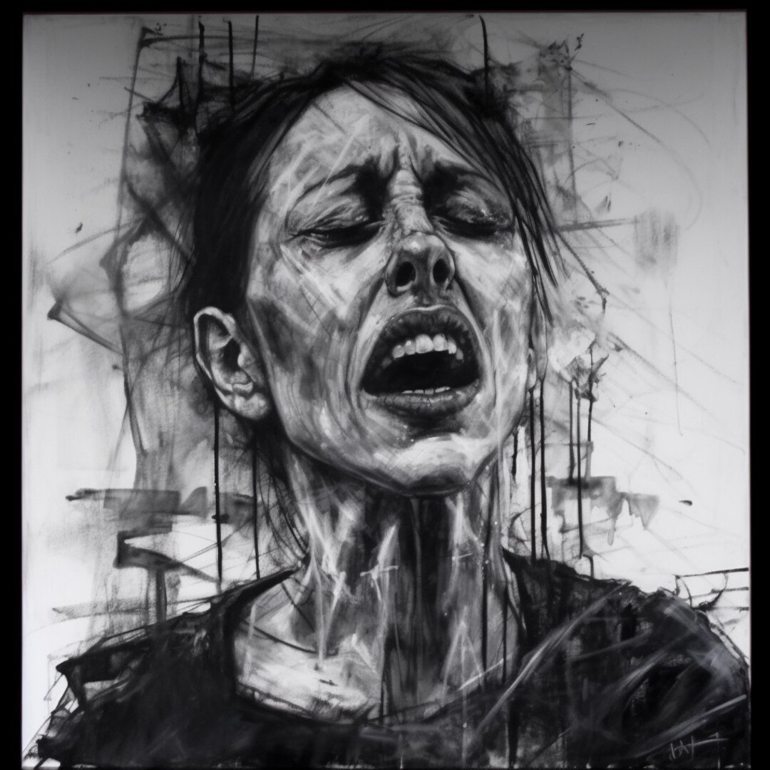 Screaming Woman Charcoalblack and White face Fine Art - Etsy