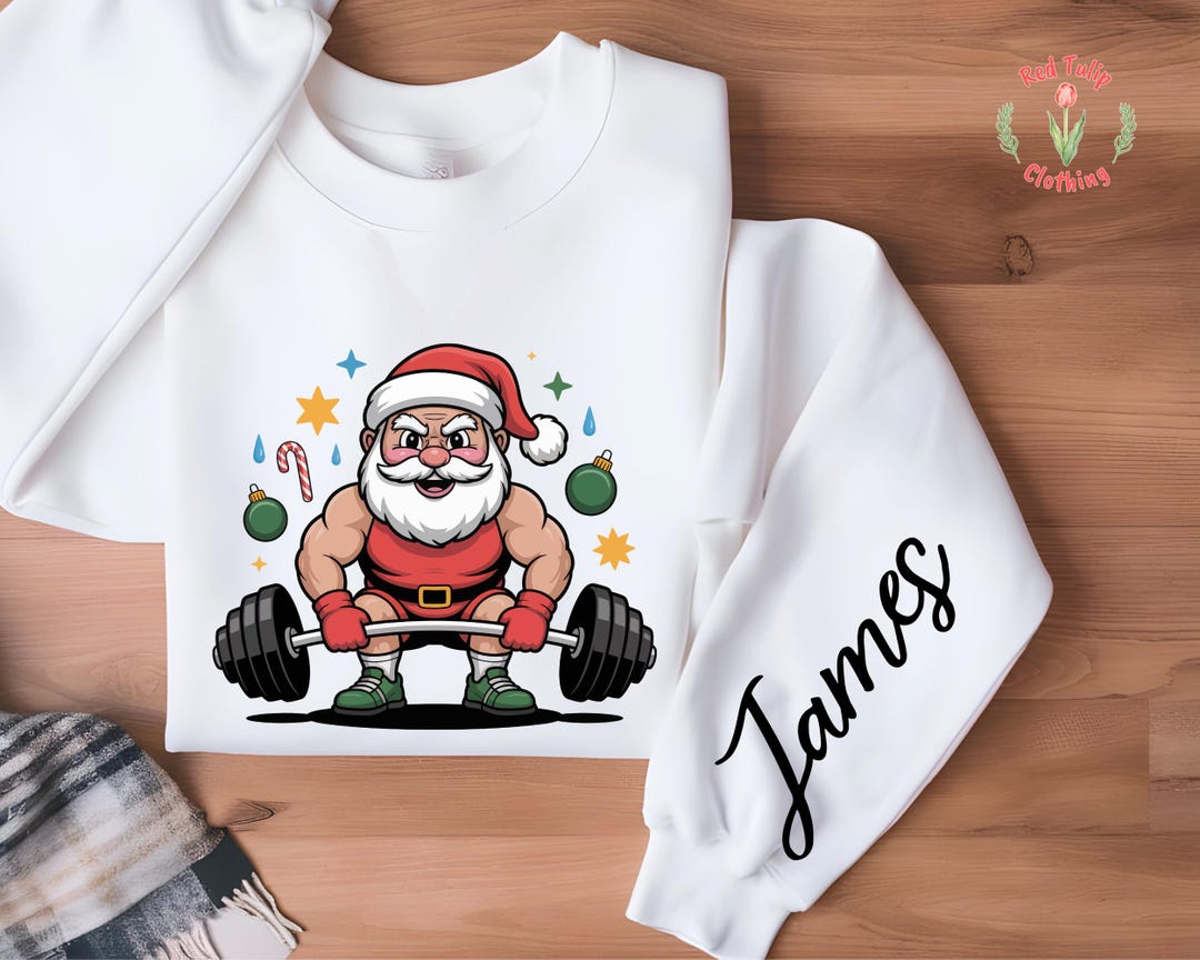Custom Santa Workout Lifting Christmas Sweatshirt, Muscle Bodybuilding ...