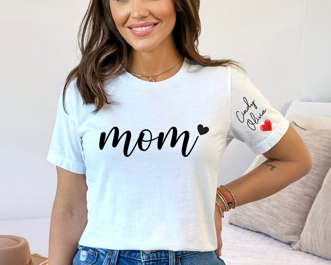 Personalized Mom Shirt With Kids Names on Sleeve: Custom Mama Gift T ...