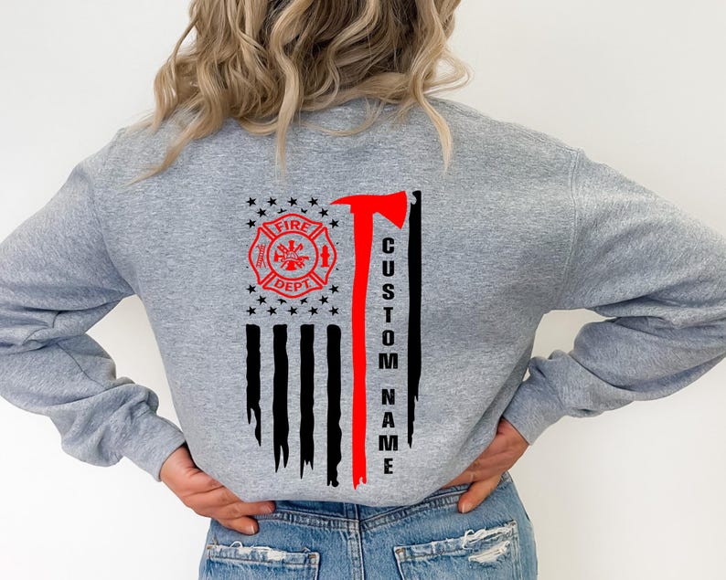 Custom Firefighter Crewneck, Gift for Firefighter Wife Hoodie, Red Line Flag Tee - Etsy