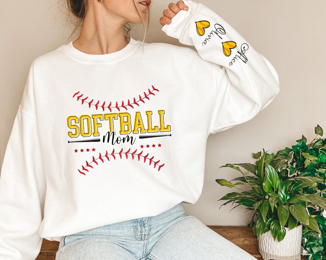 Personalize Softball Mom With Child Name Sweatshirt, Cute Softball Mama ...