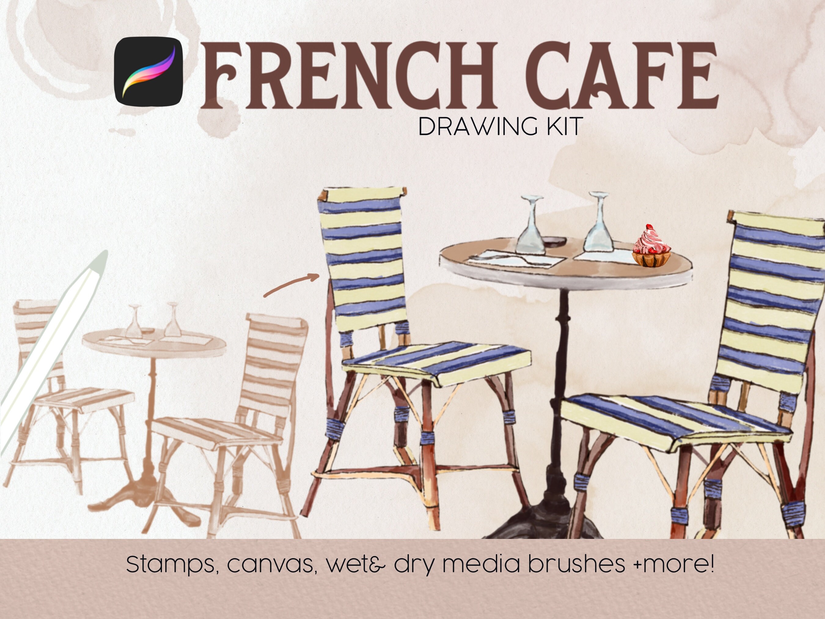French Cafe Digital Drawing Kit for Procreate, Procreate Watercolor ...