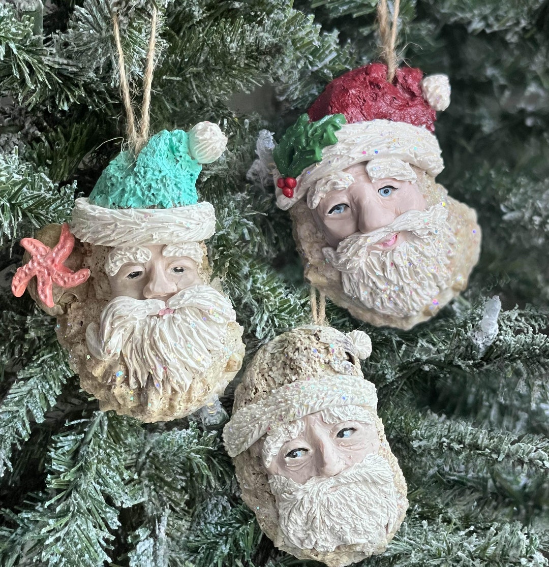 Oyster Shell Santa Ornament-- Hand-sculpted Clay Christmas Ornament ...