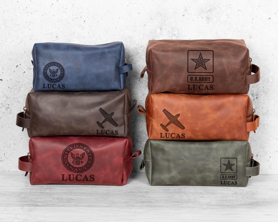 Custom Leather Military Toiletry Bag, Personalized Military Dopp Kit ...