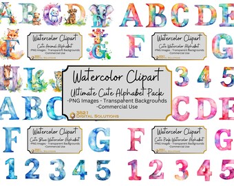 Cute Animal Alphabet Digital Watercolor Clipart, High-resolution ...