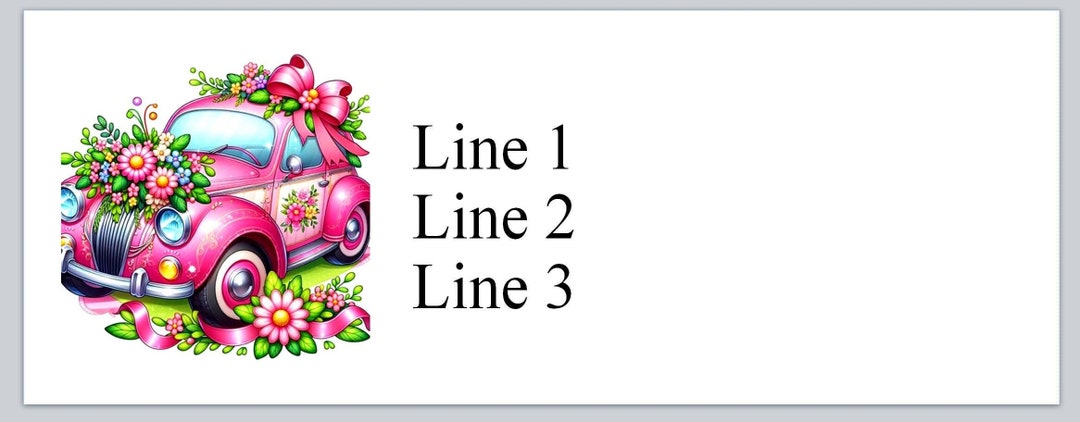 30 Personalized Address Labels Cartoon Car With Flowers (FA 75) - Etsy