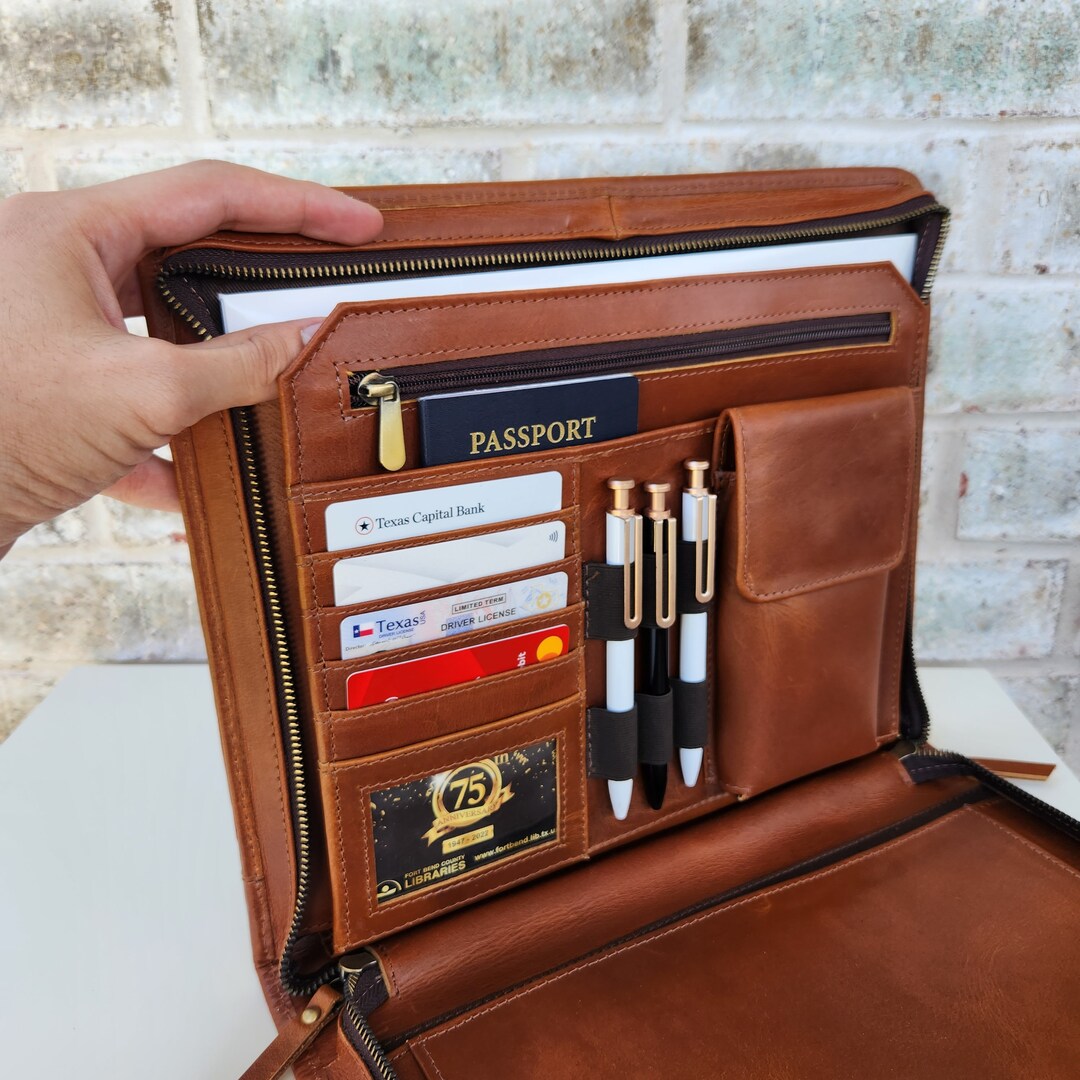 Consultant Leather Portfolio, Customizable Leather Padfolio With Zipper ...