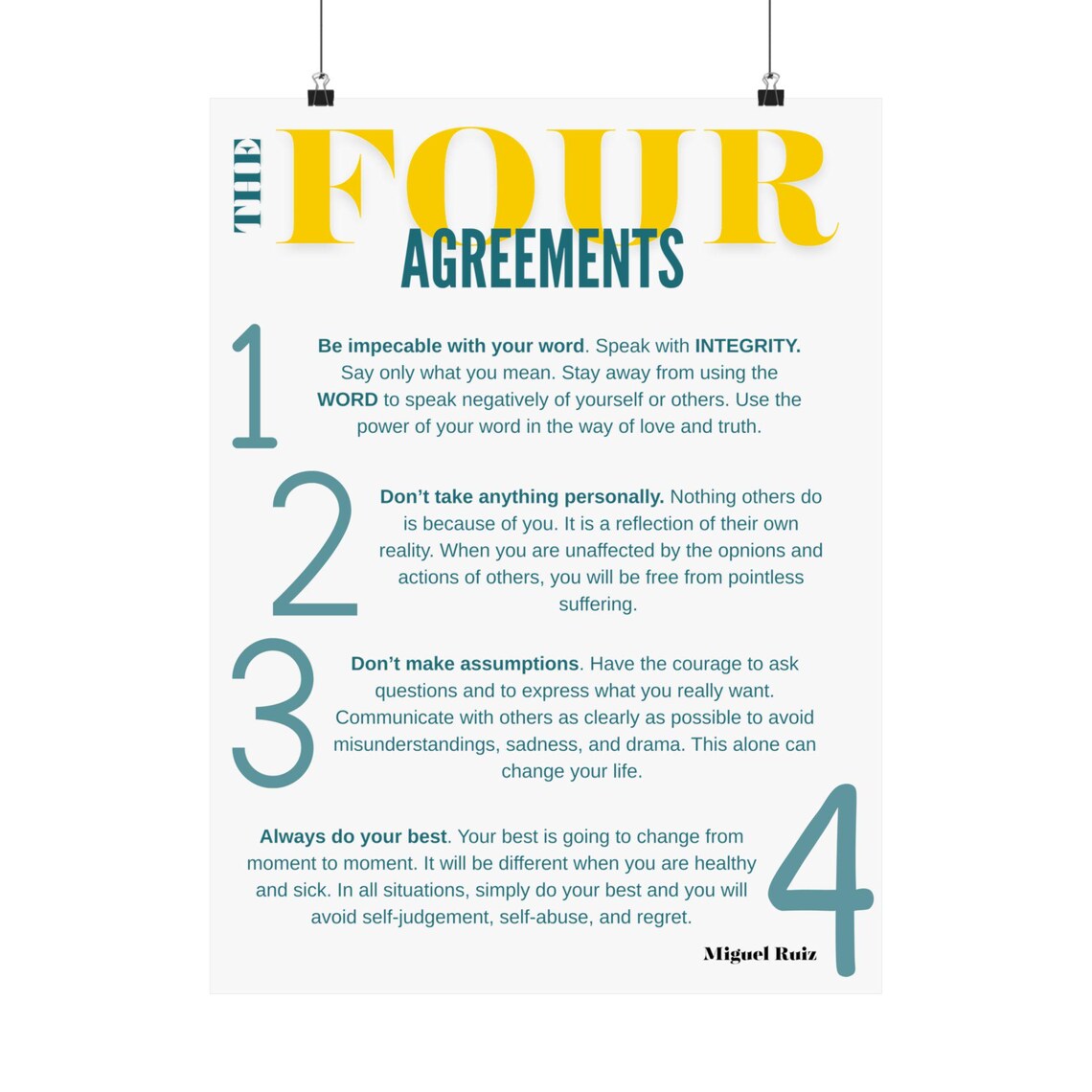Four Agreements Typography Poster | Matte Vertical Poster - Etsy
