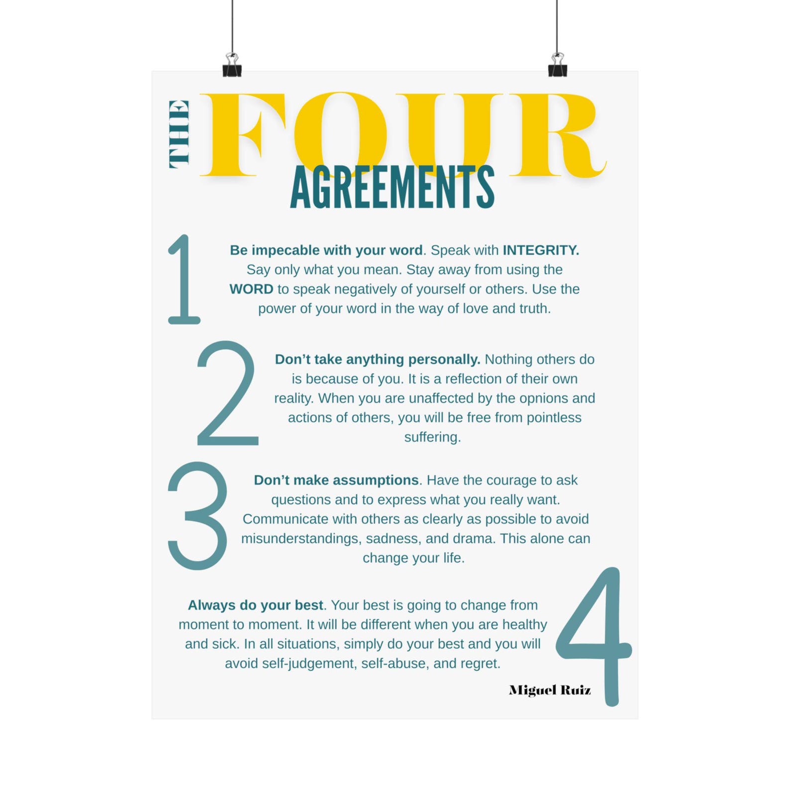 Four Agreements Typography Poster | Matte Vertical Poster - Etsy