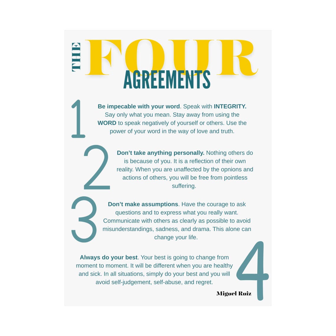 Four Agreements Typography Poster | Matte Vertical Poster - Etsy
