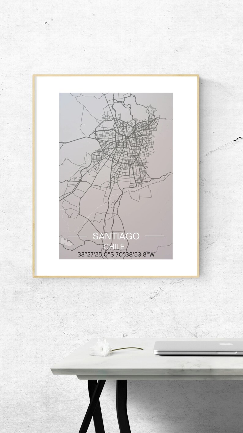Mapa Minimalista Santiago, Santiago Chile Mapa, Decoración Moderna Del ...