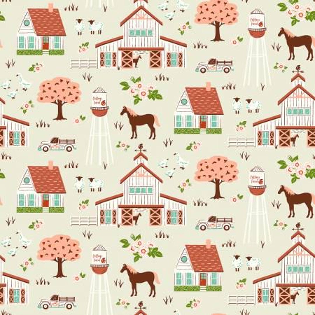 Ivory Cottage Farm Vignette, Cottage Farm, 53249-1, 100% Cotton ...
