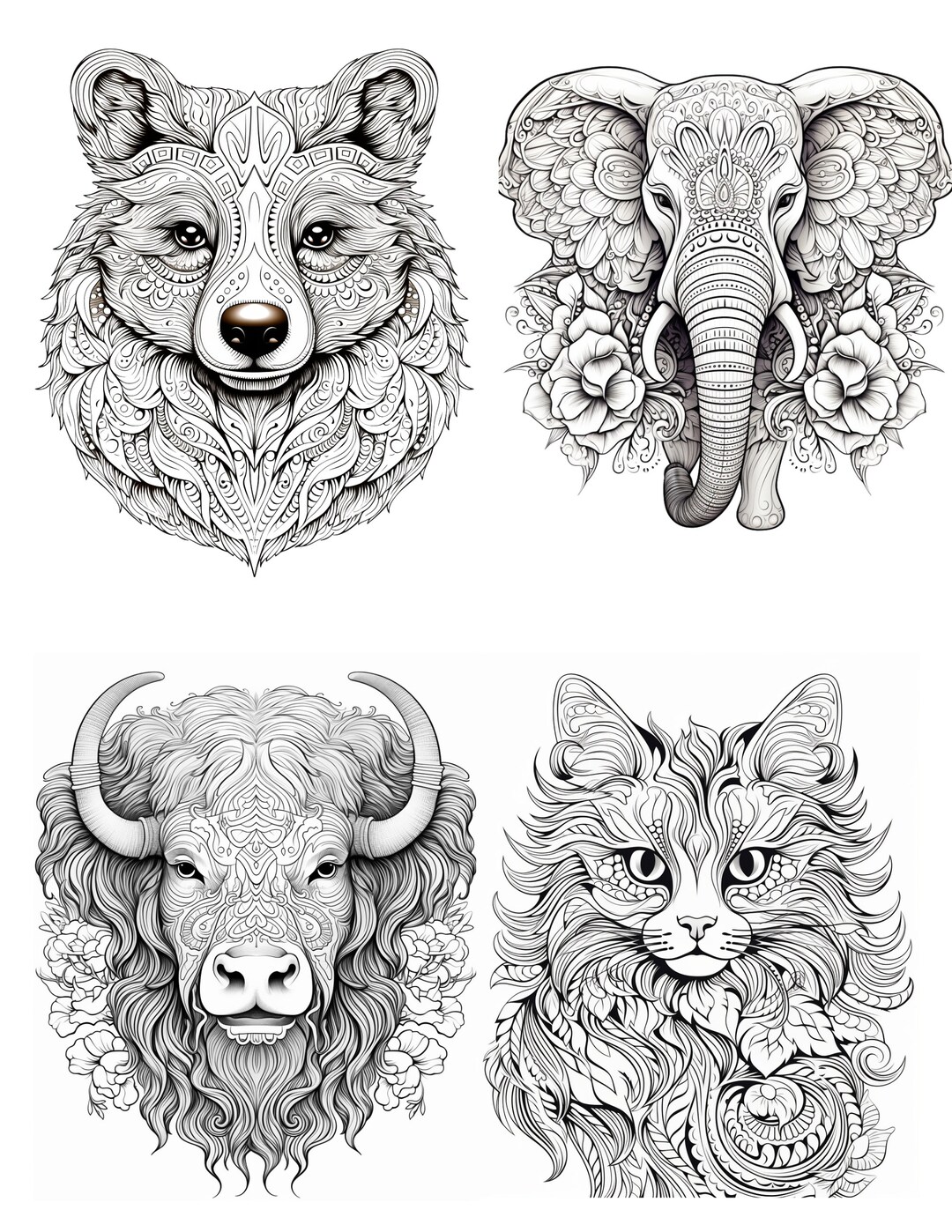 Intricate Animal Faces Coloring Pages: 24 Printable Designs (PDF) - Etsy UK