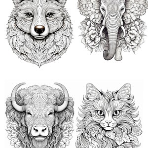 Intricate Animal Faces Coloring Pages: 24 Printable Designs (PDF) - Etsy