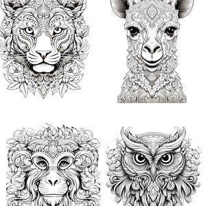 Intricate Animal Faces Coloring Pages: 24 Printable Designs (PDF) - Etsy