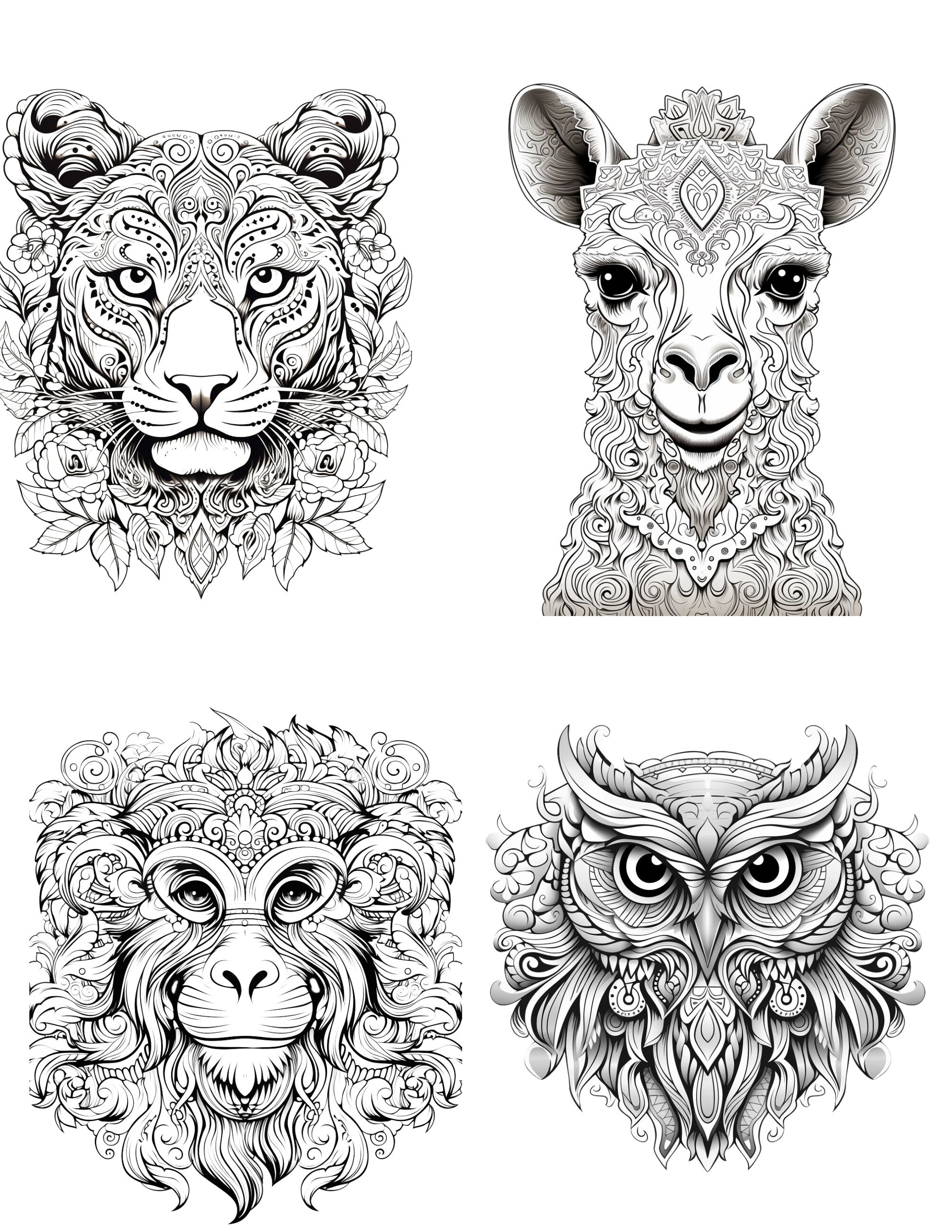 Intricate Animal Faces Coloring Pages: 24 Printable Designs (PDF) - Etsy