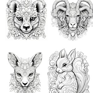 Intricate Animal Faces Coloring Pages: 24 Printable Designs (PDF) - Etsy