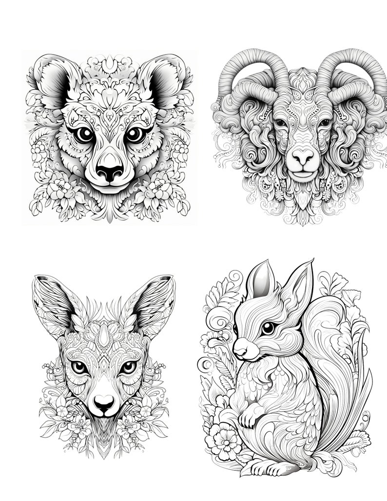 Intricate Animal Faces Coloring Pages: 24 Printable Designs (PDF) - Etsy
