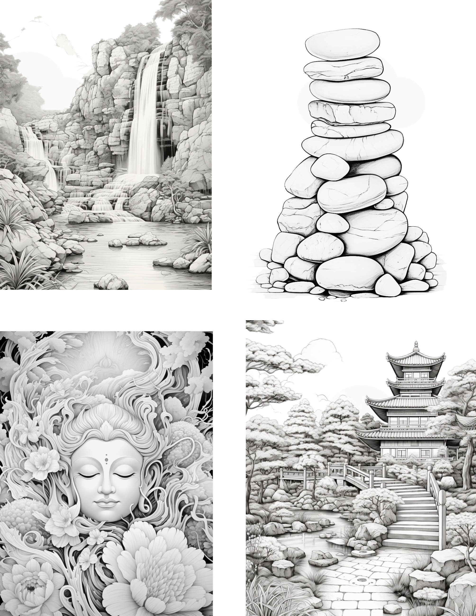 ROSHJE EXPRESSIONS Adult Coloring Pages 24 Intricate Zen - Etsy