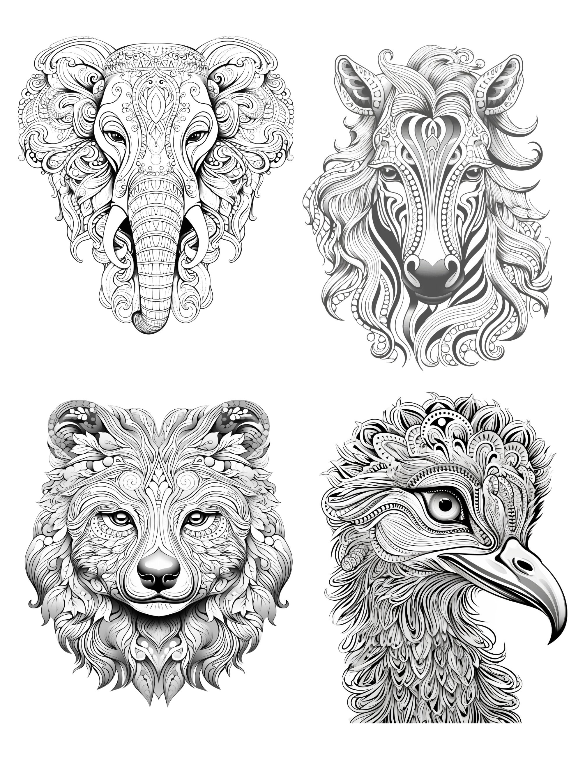 Intricate Animal Faces Coloring Pages: 24 Printable Designs (PDF) - Etsy