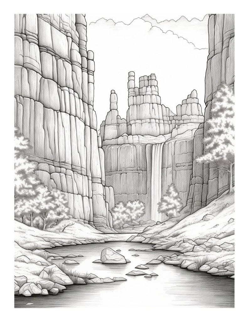 Serene Landscapes Adult Coloring Pages: 10 Intricate Designs (PDF) - Etsy