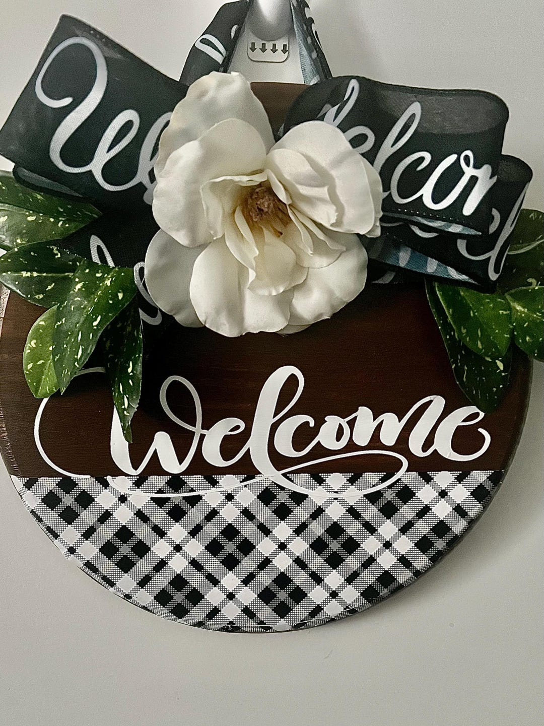 Rustic Wood Welcome Sign With Buffalo Check Accent - Etsy