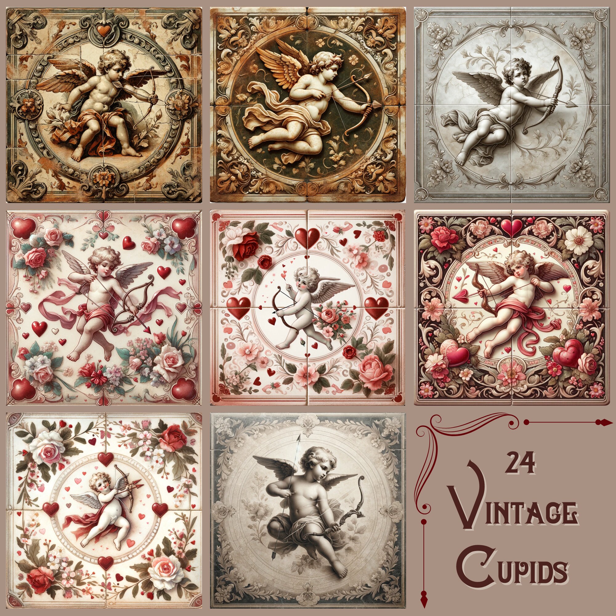 Vintage Cupids, Instant Download, Big 24 Bundle, Valentine PNG, Cupid ...