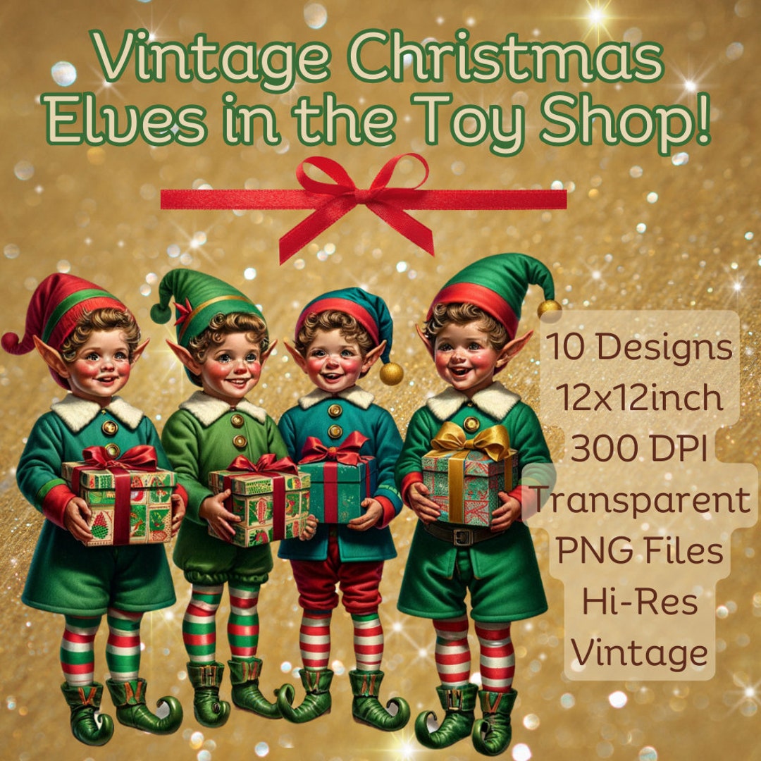 Vintage Elves, Christmas Elves, Digital Download, Scrapbooking, Holiday ...