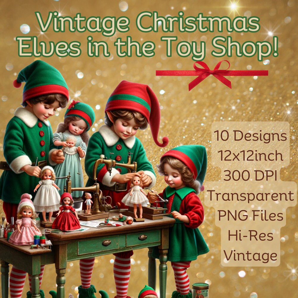 Vintage Elves, Christmas Elves, Digital Download, Scrapbooking, Holiday ...