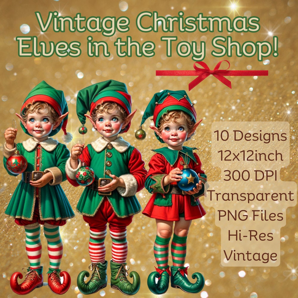 Vintage Elves, Christmas Elves, Digital Download, Scrapbooking, Holiday ...