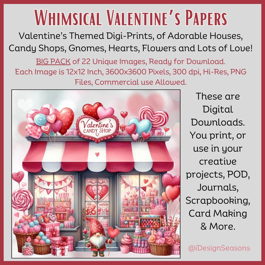 Valentines Papers, Digital Download, Scrapbooking, Valentine Printables ...