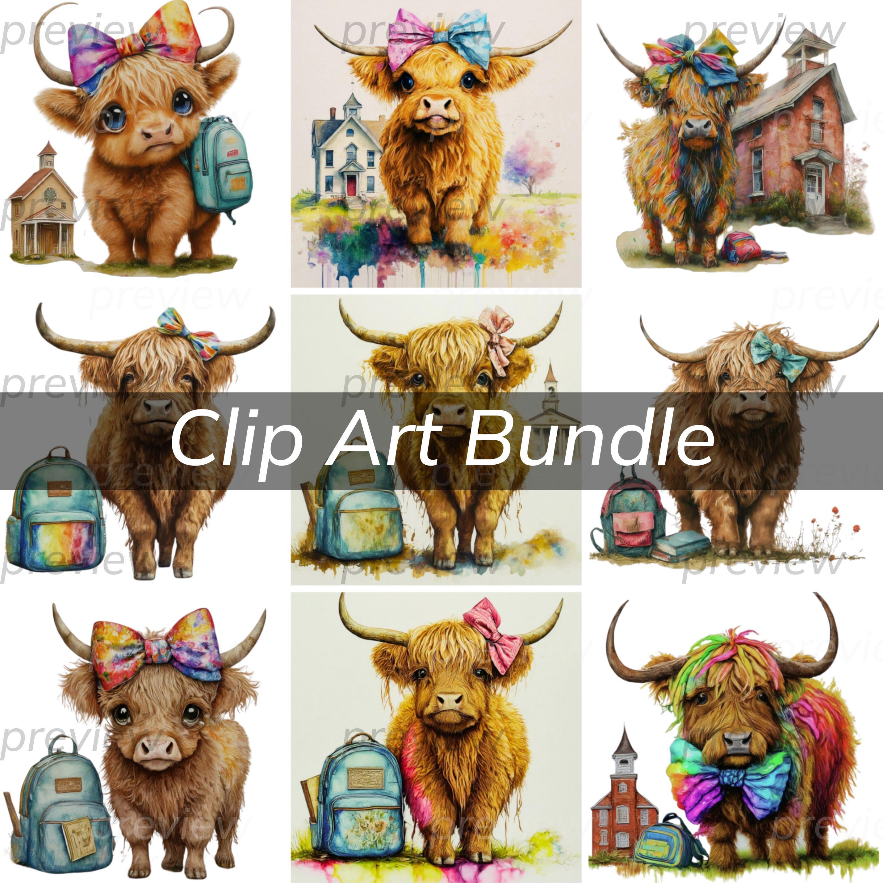 First Day Back to School, Adorable Highland Cow, Coquette Bow, PNG ...