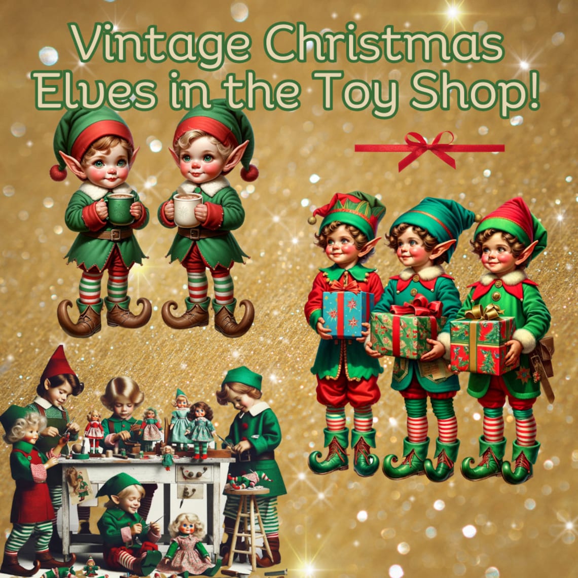 Vintage Elves, Christmas Elves, Digital Download, Scrapbooking, Holiday ...