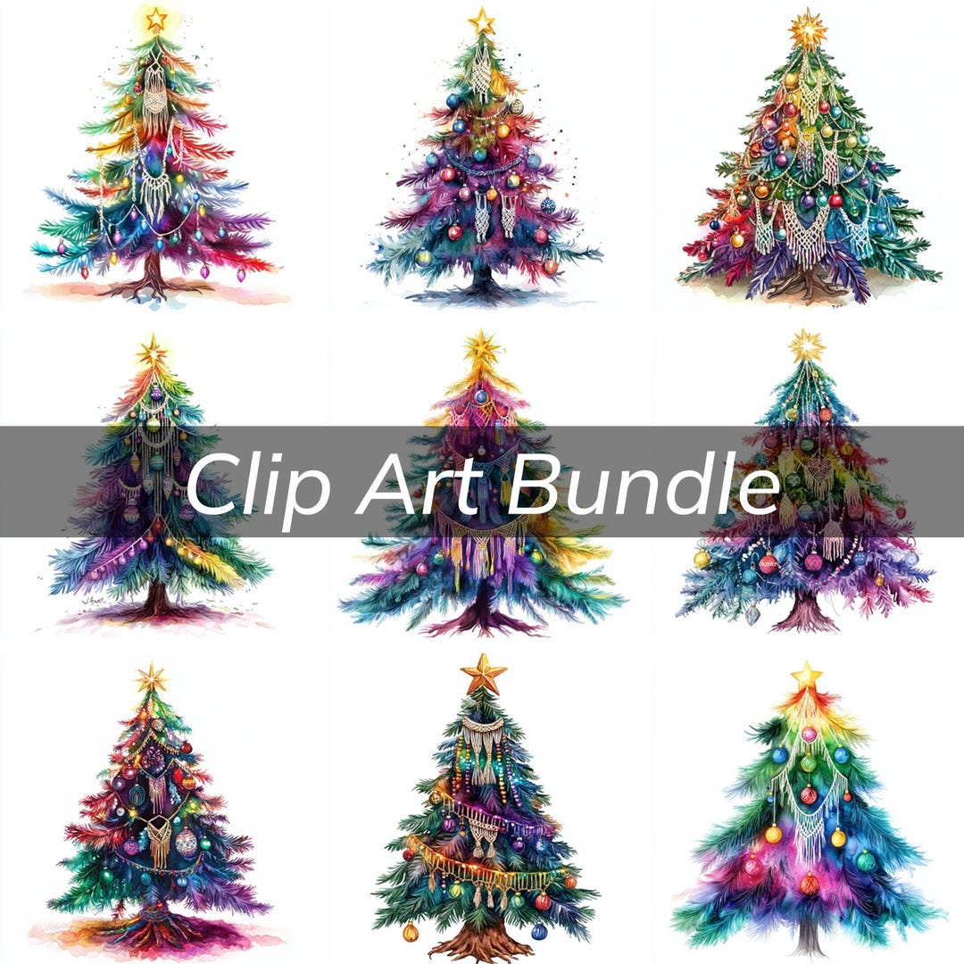 Boho Rainbow Christmas Tree Clipart Colorful Boho Tree, Digital ...