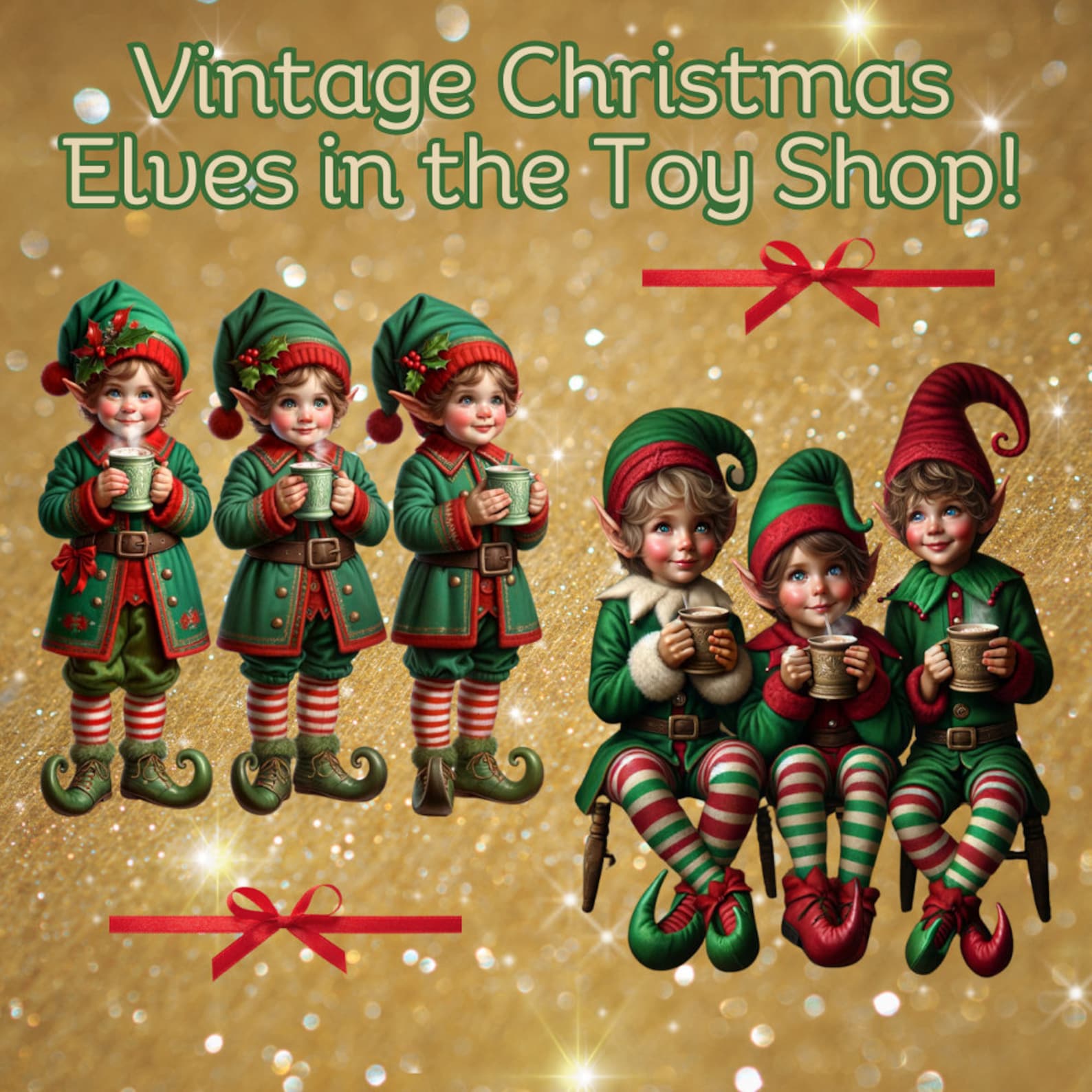 Vintage Elves, Christmas Elves, Digital Download, Scrapbooking, Holiday ...