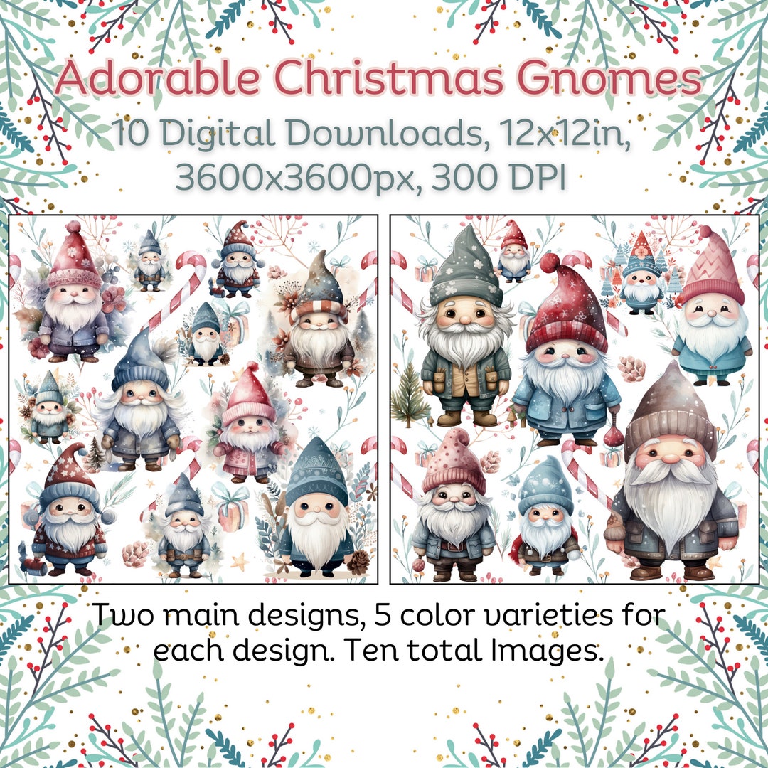Christmas Gnomes, Digital Download, Scrapbooking, Holiday Printables ...