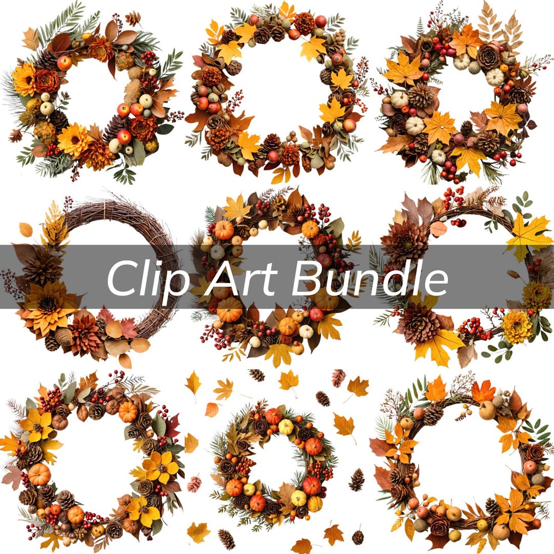 Autumn Floral Wreaths, Transparent Pngs, Digital Download, Scrapbook ...