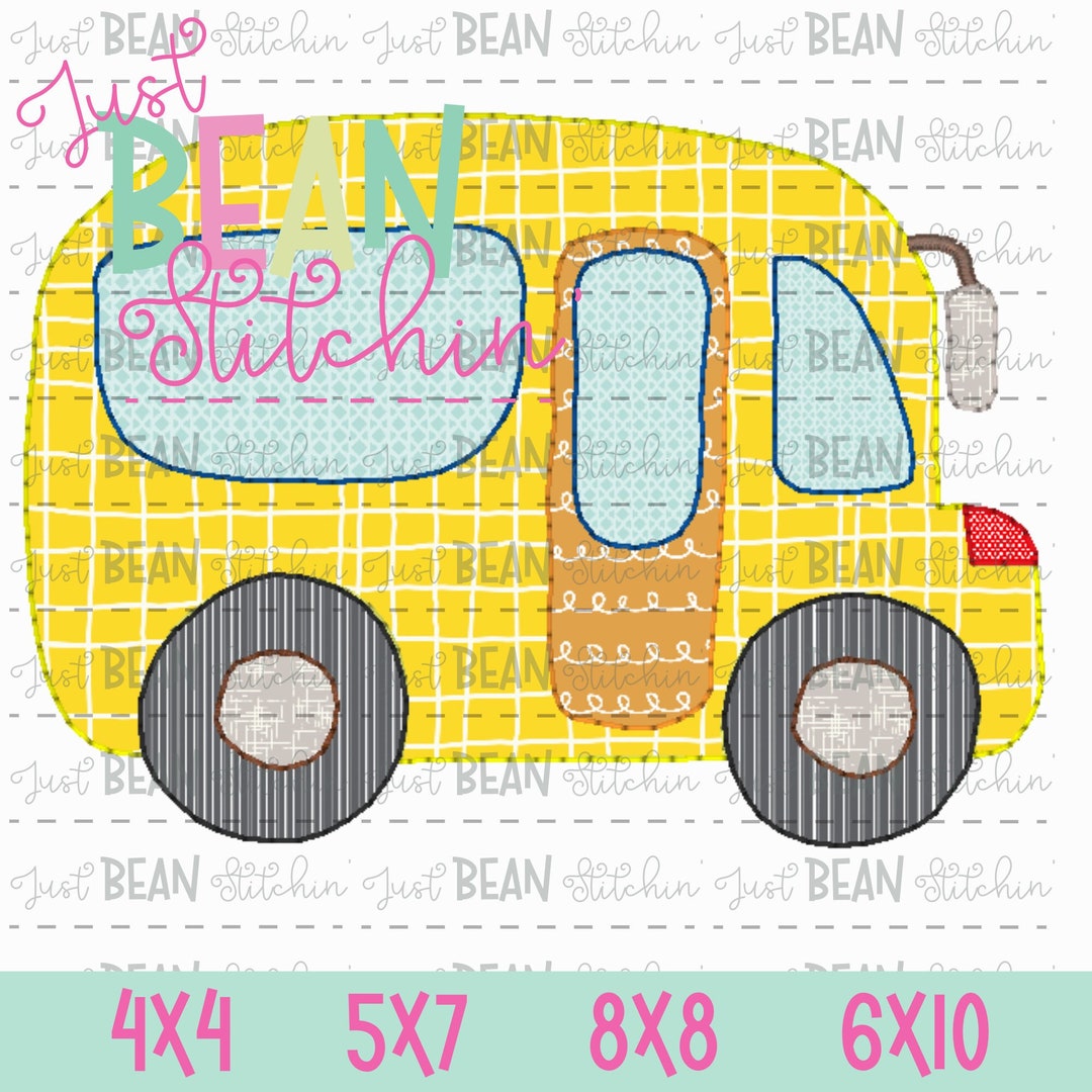 Bus Applique Design,back to School,bean Stitch,cute Bus,instant ...