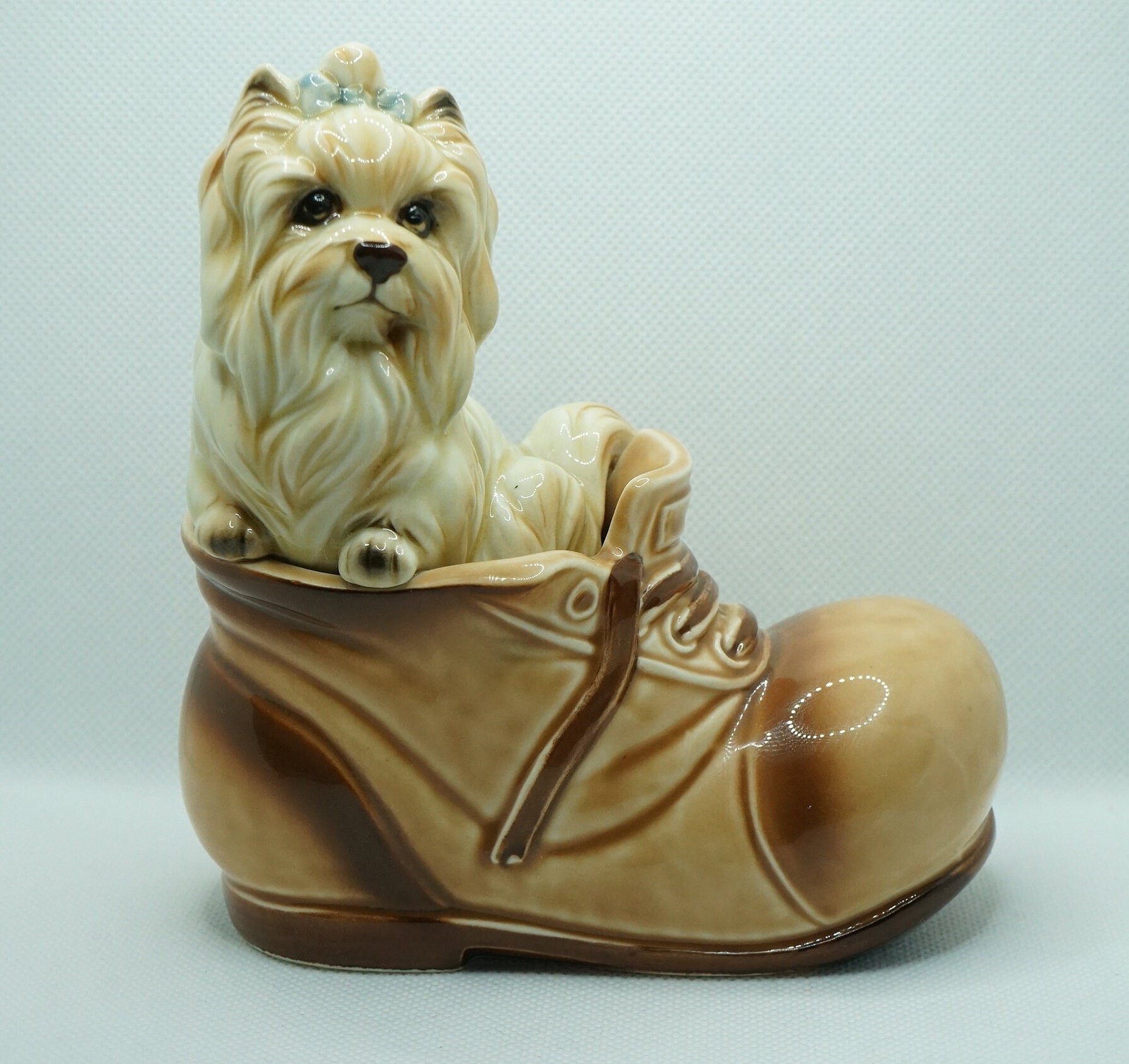 Vintage Yorkshire Terrier Yorkie Puppy Dog in an Old Boot Shoe Ceramic ...