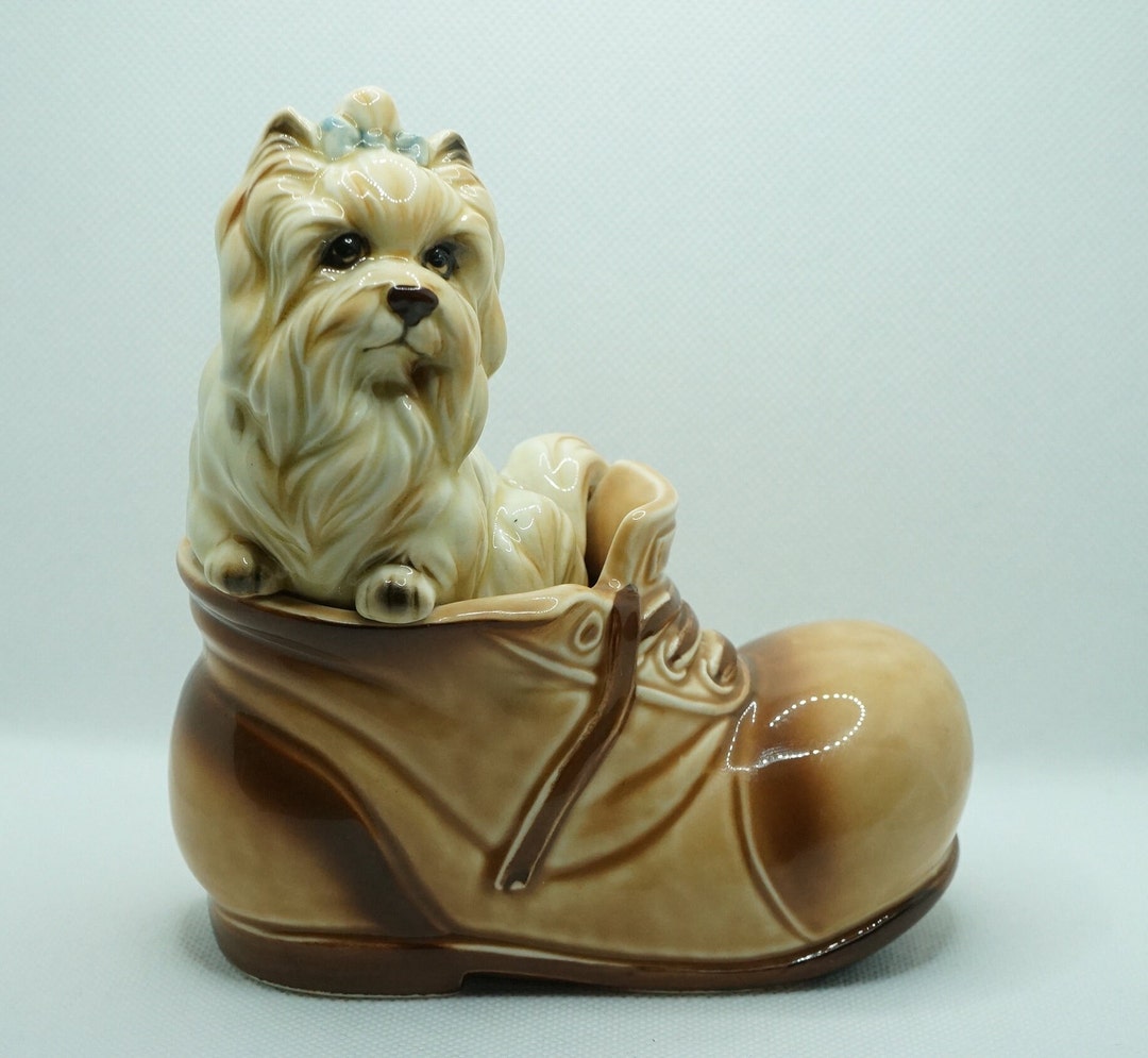 Vintage Yorkshire Terrier Yorkie Puppy Dog in an Old Boot Shoe Ceramic ...