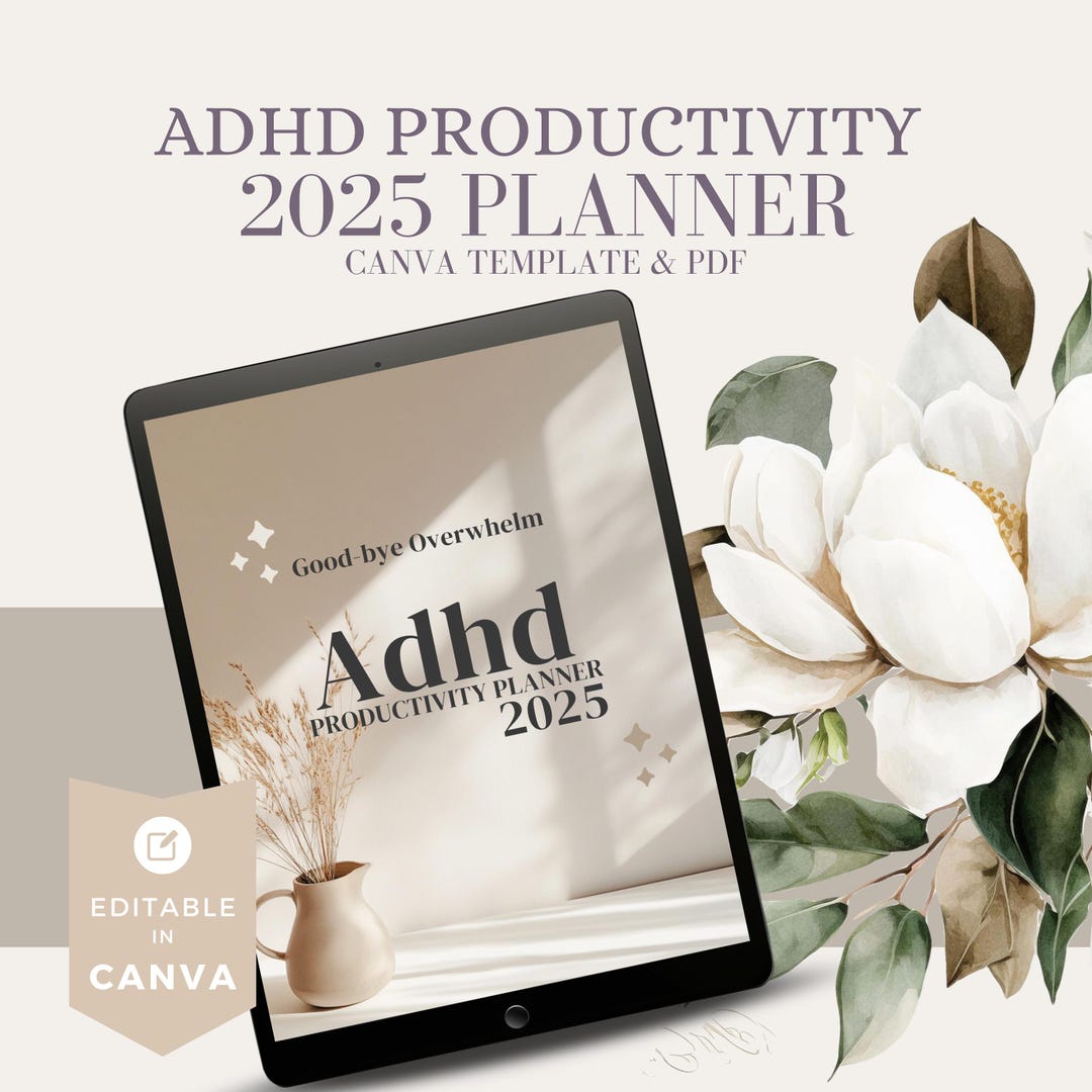 2025 ADHD Productivity Planner, Printable Digital Organizer, 45 Page ...