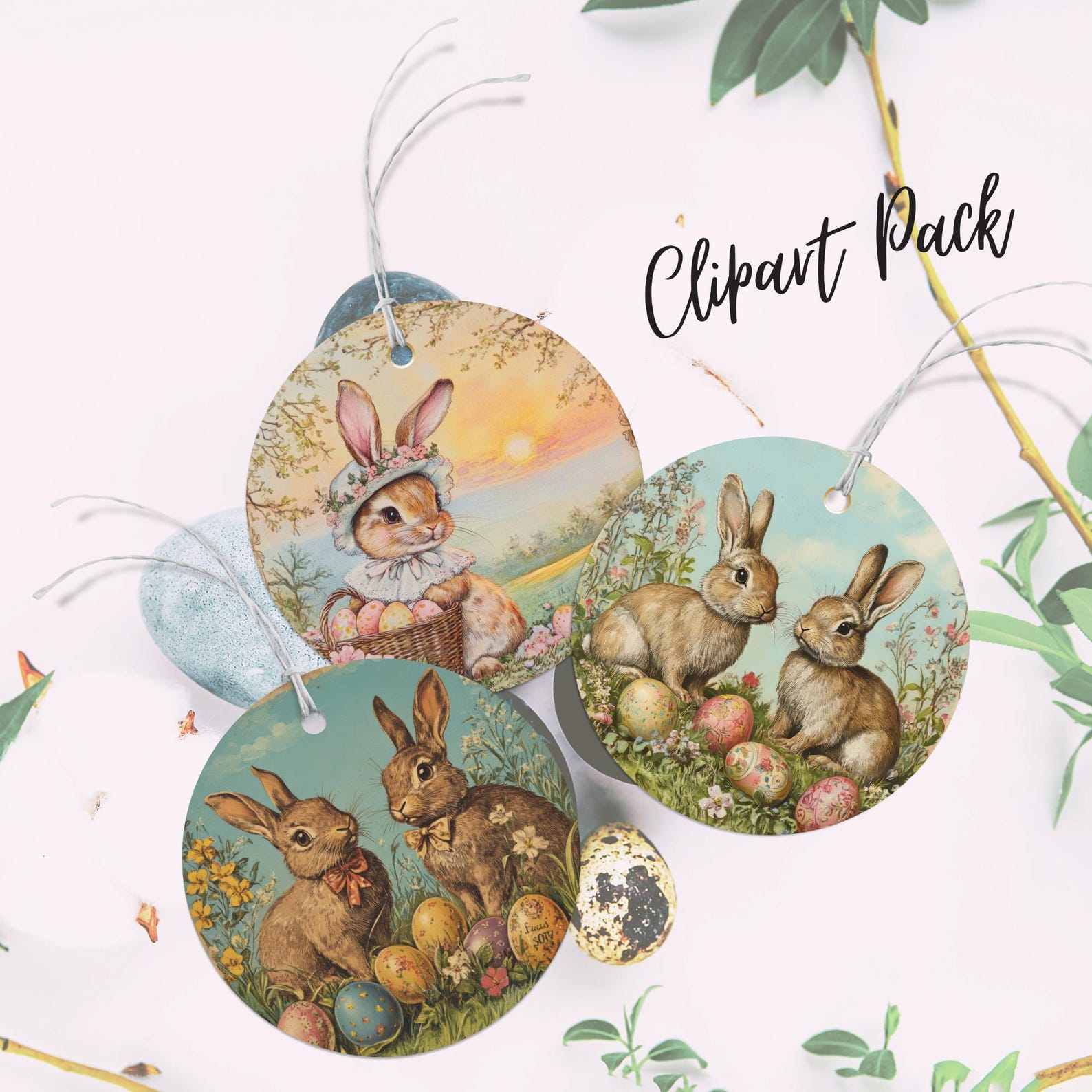 Vintage Easter Bunny Clipart Set for Crafters Who Love Shabby Chic ...