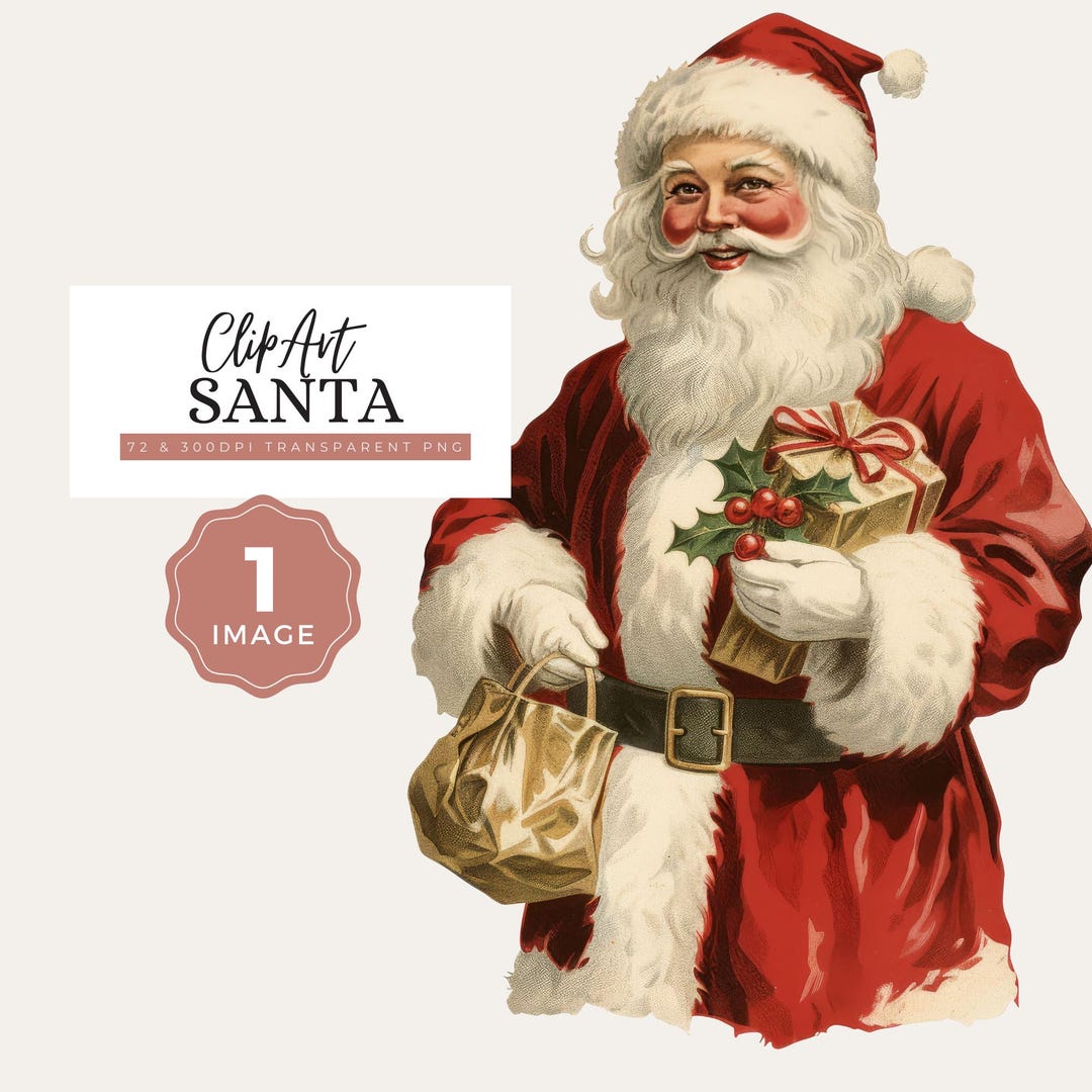 Vintage Santa Claus Clipart PNG, Single Retro Christmas Santa With ...