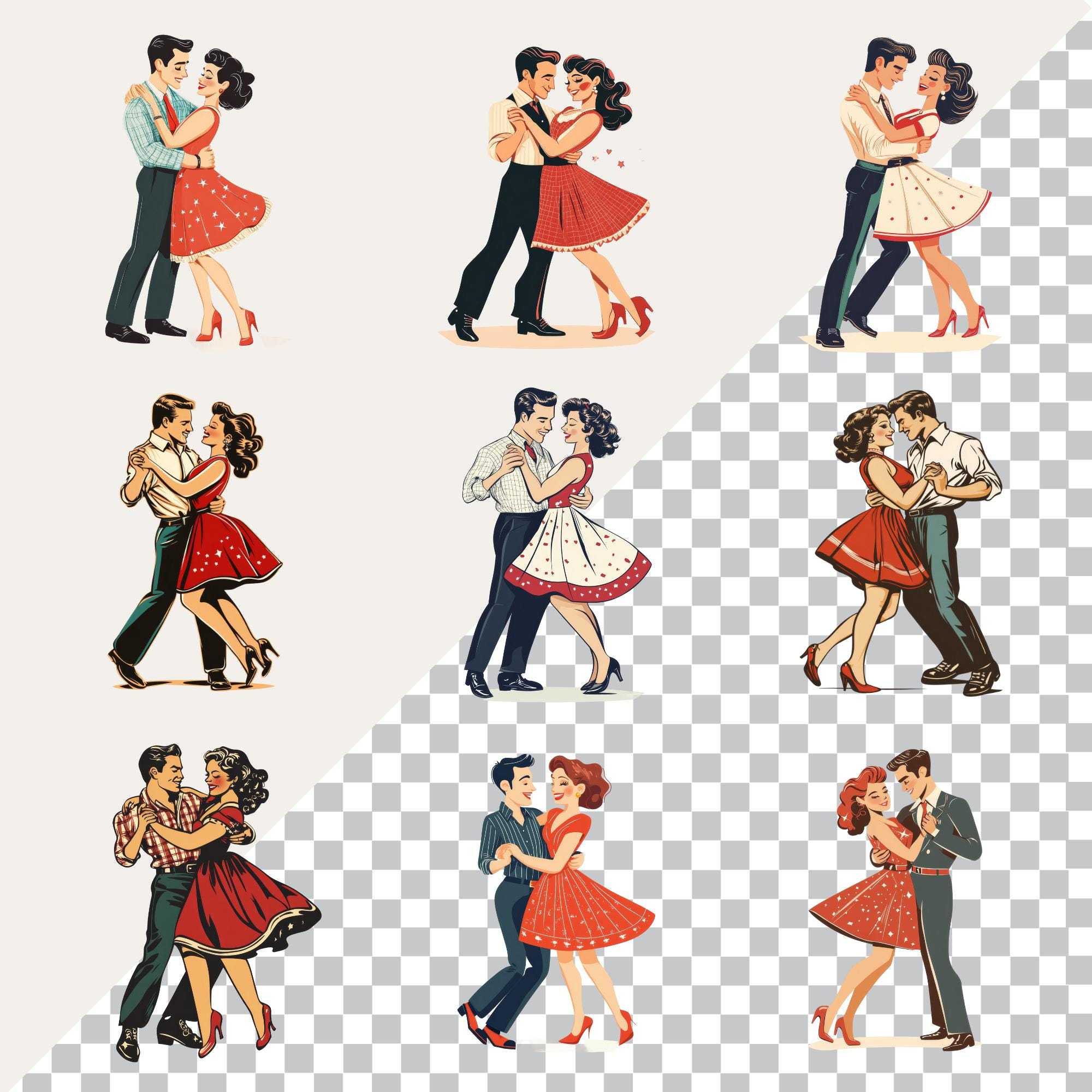 Retro Rock N Roll Dancing Couples Clipart for Dance Lovers Who Create ...