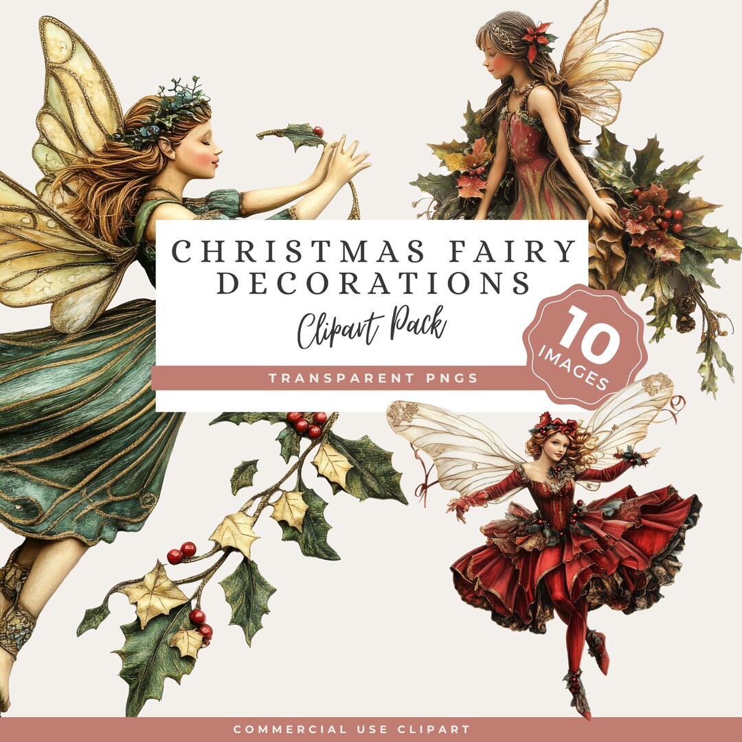 Christmas Fairy Decorations PNG, Whimsical Angel Clipart, Printable ...