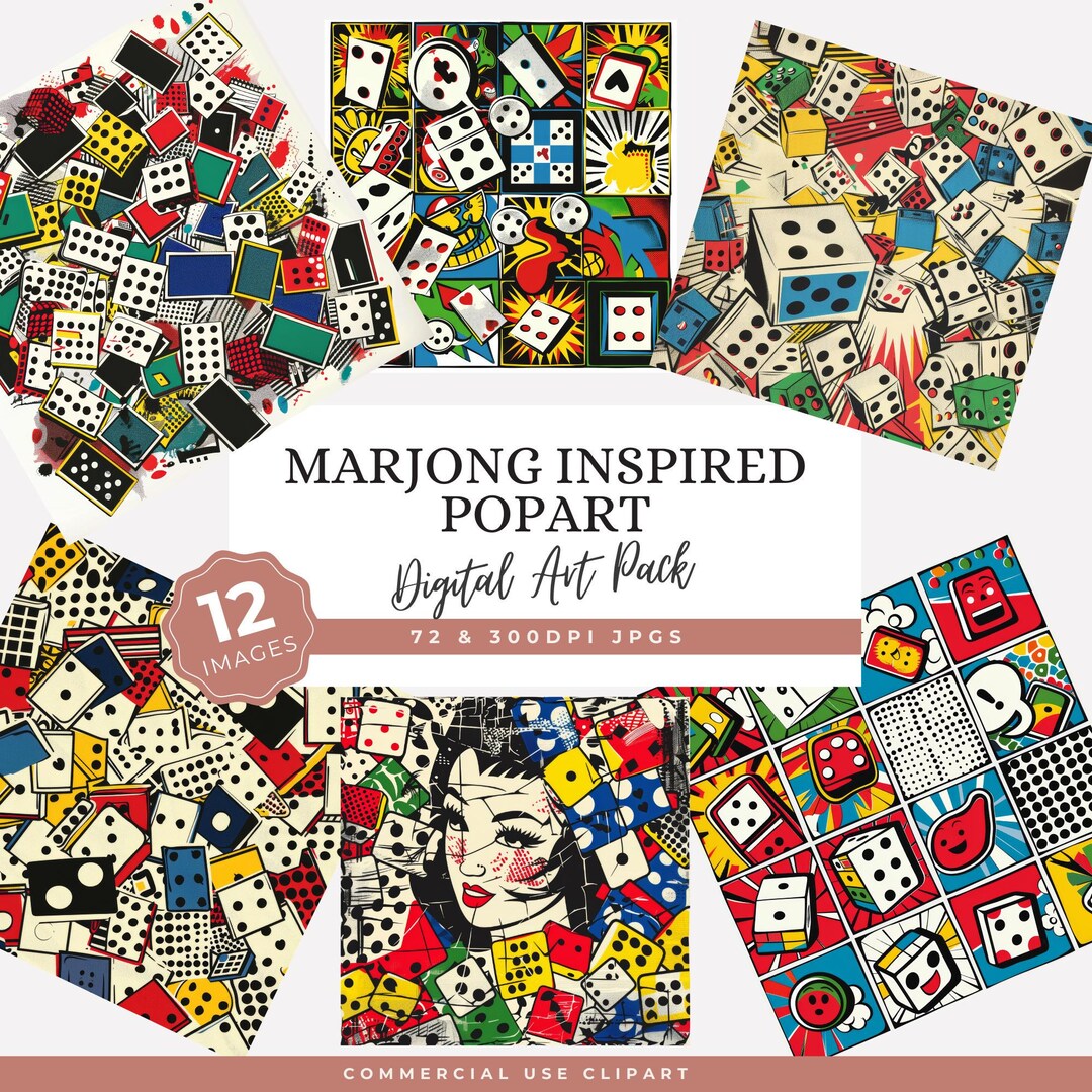 Mahjong Pop Art JPG Set for Game Lovers Who Want Bold Playful Wall Art ...
