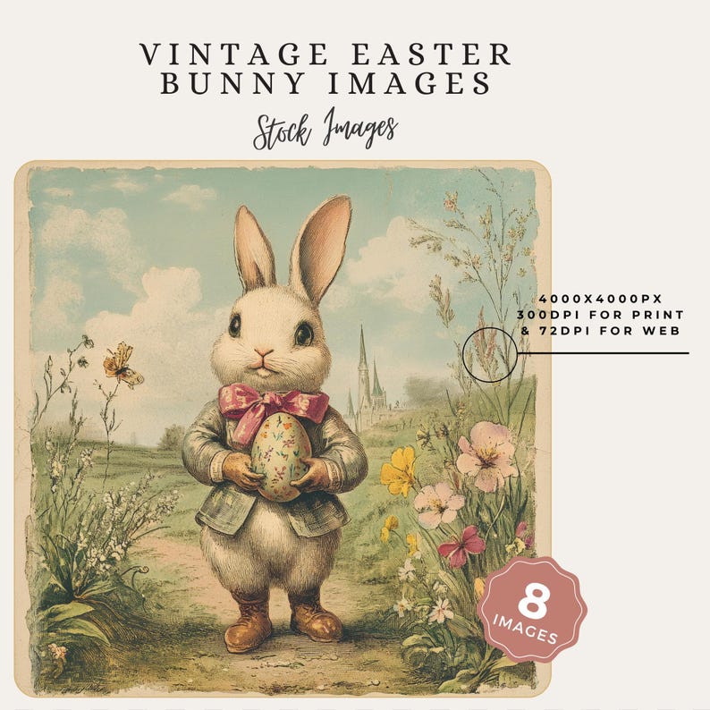 Easter Bunny Printable Clipart, Vintage Rabbit Holding Egg Art, Easter ...